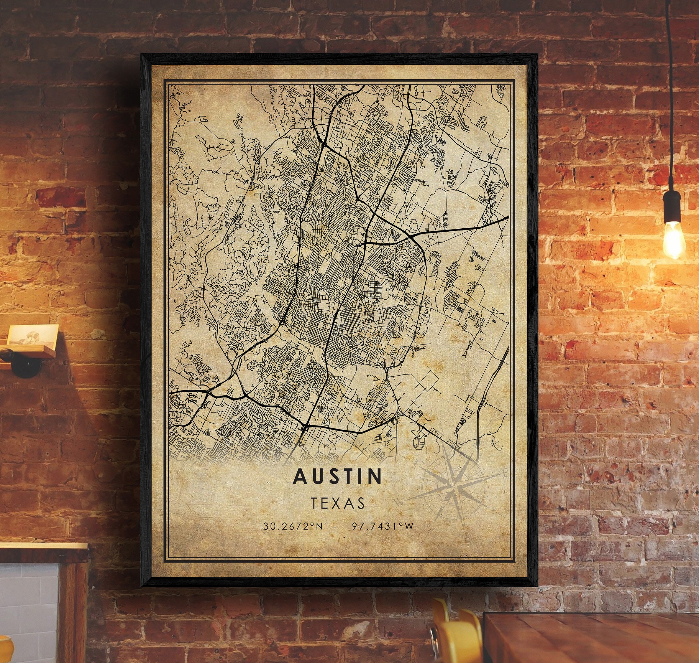 Austin Vintage Map Print Austin Map Texas Map Art Austin | Etsy