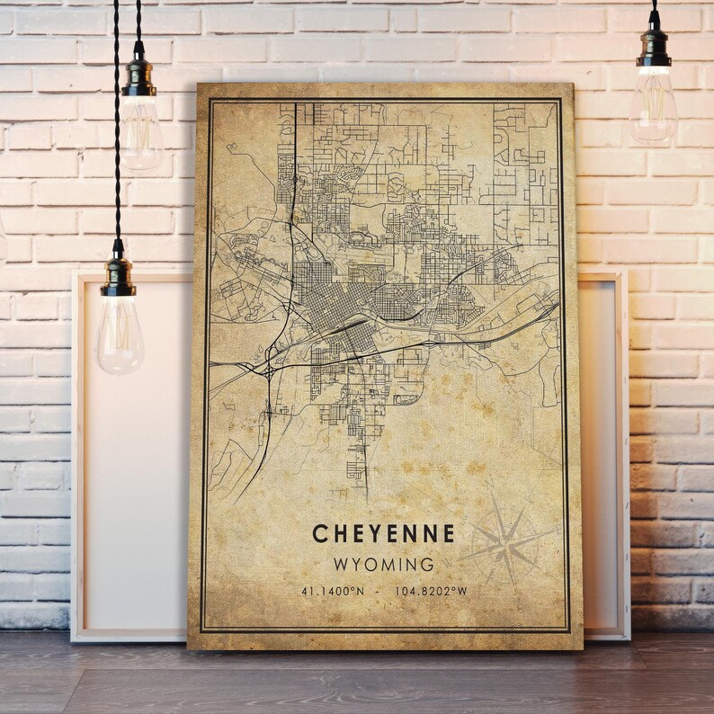 Cheyenne Vintage Map Print Cheyenne Wyoming Map Cheyenne - Etsy