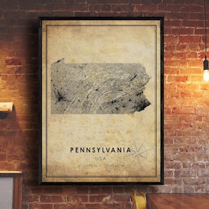 Pennsylvania Vintage Map Print | Pennsylvania Map | USA Map Art ...