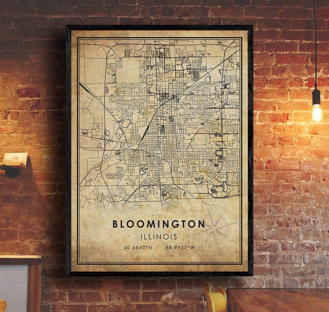 Bloomington Map Print | Bloomington Map | Illinois Map Art ...