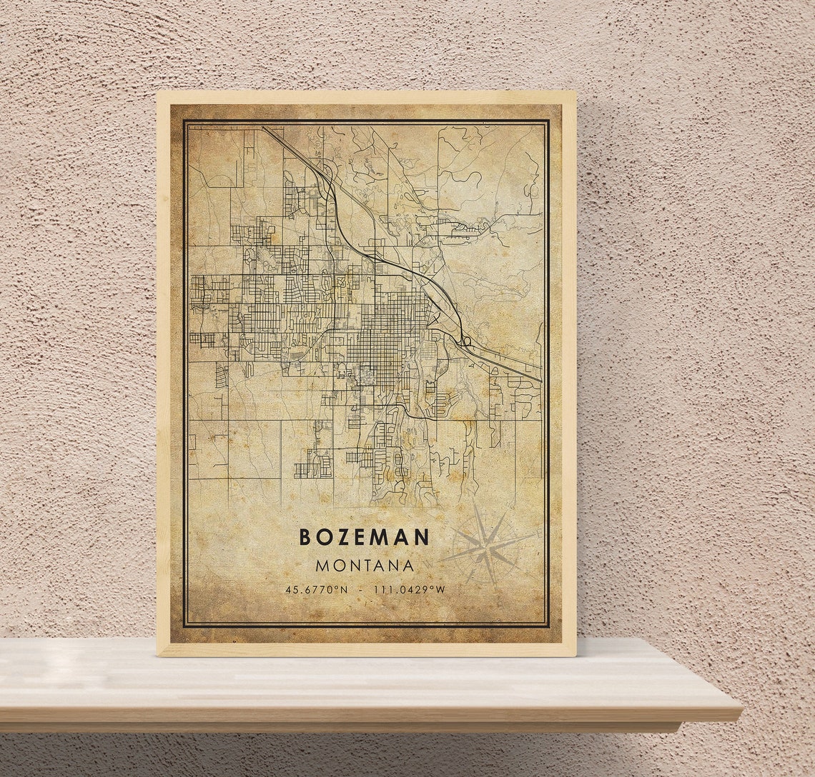 Bozeman Vintage Map Print Bozeman Map Montana Map Art | Etsy