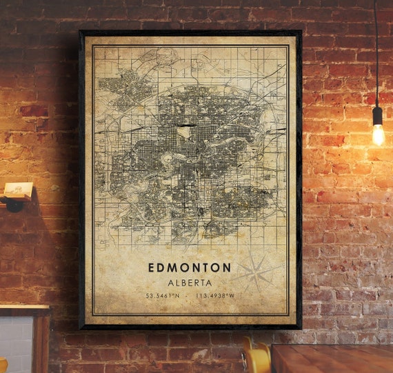Edmonton Vintage Map Print Edmonton Map Alberta Map Art | Etsy