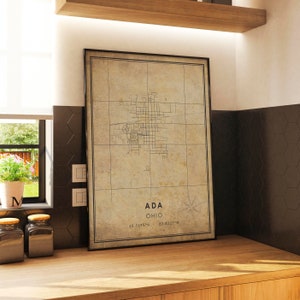 Ada Vintage Map Print | Ada Map | Ohio Map Art | Ada City Road Map ...