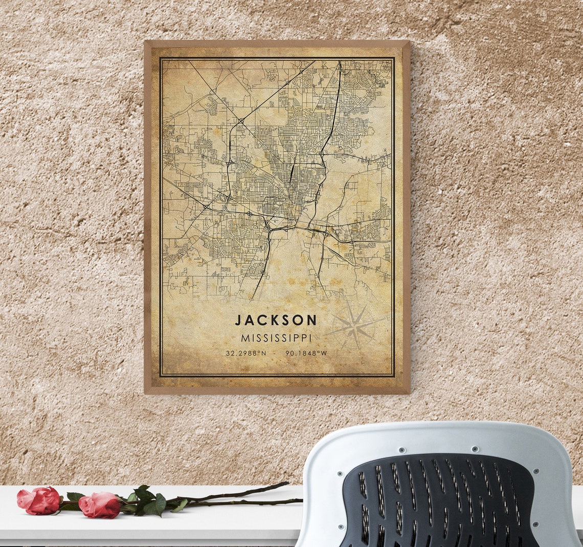 Jackson Vintage Map Print Jackson Map Mississippi Map Art - Etsy