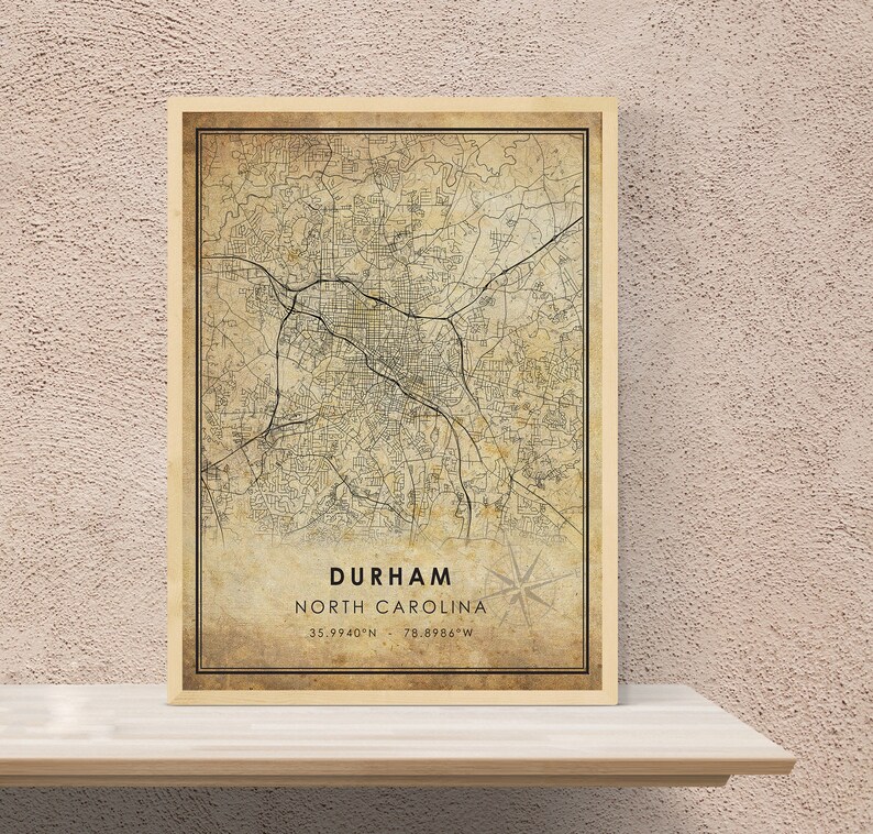 Durham Vintage Map Print Durham Map North Carolina Map Art | Etsy