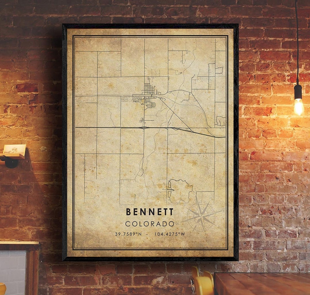 Bennett Vintage Map Print | Bennett Map | Colorado Map Art | Bennett ...