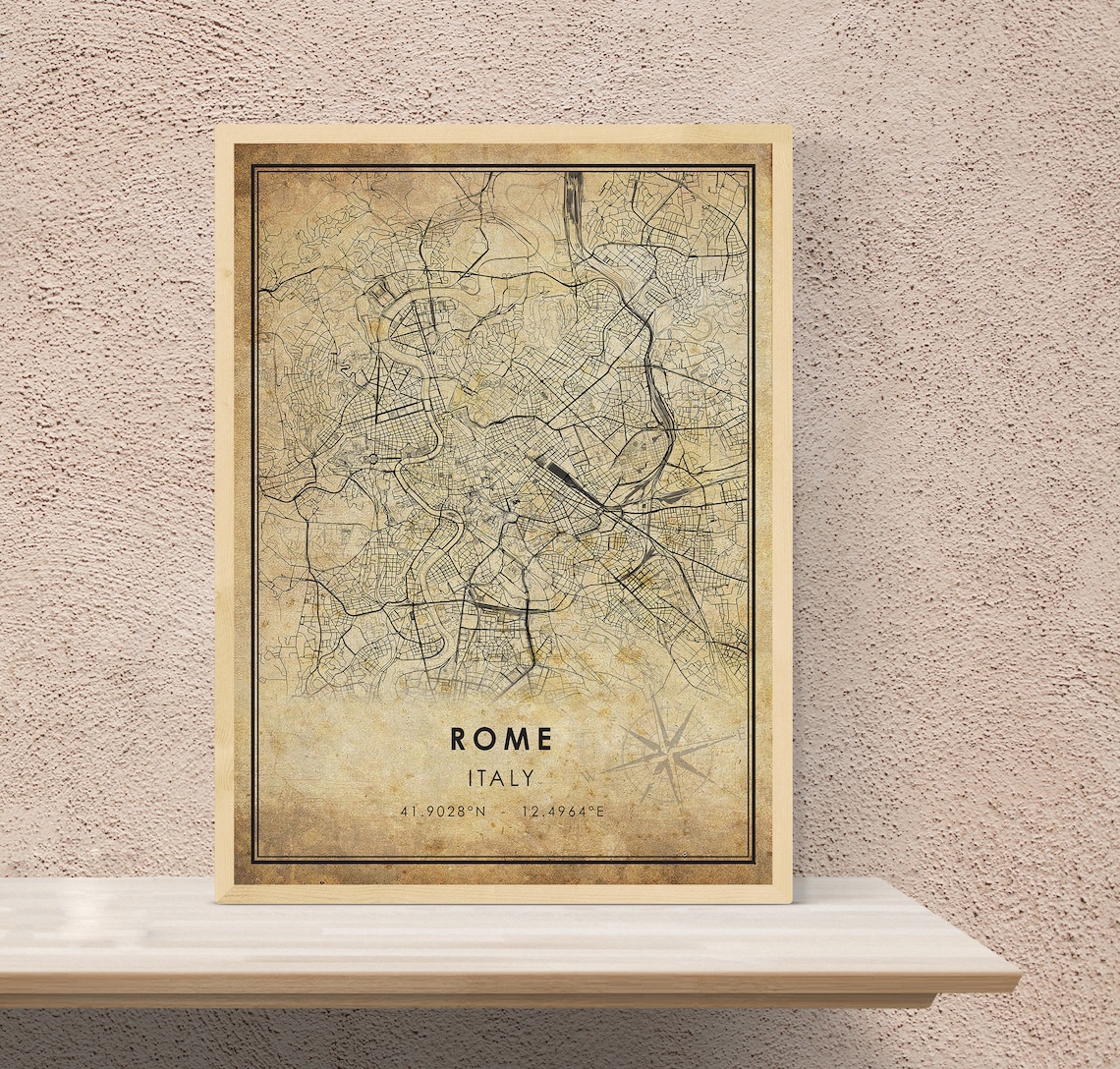 Rome Vintage Map Print Rome Map Italy Map Art Rome City - Etsy