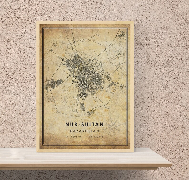 Nur-sultan Vintage Map Print Nur-sultan Kazakhstan Map Art | Etsy