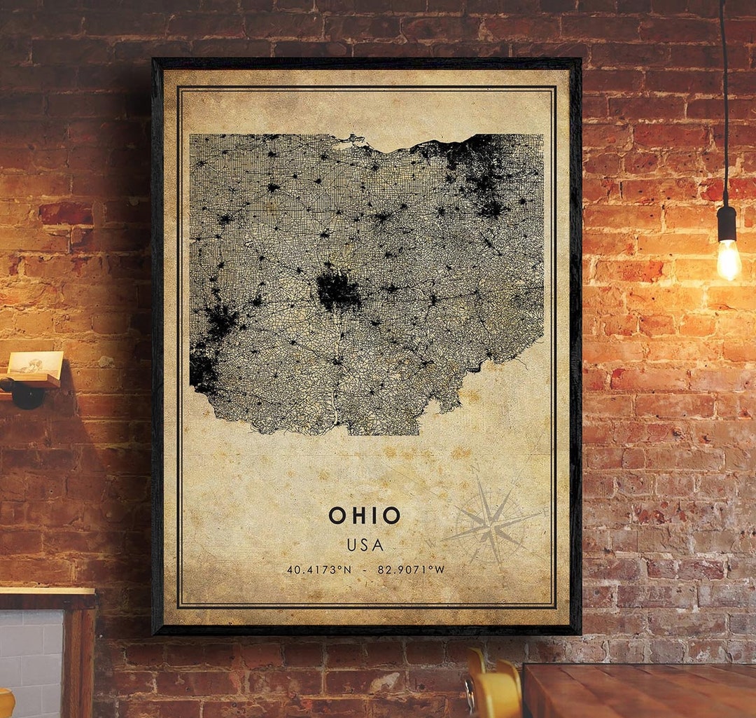 Ohio Vintage Map Print | Ohio Map | Ohio State Map Art | Ohio City Road ...