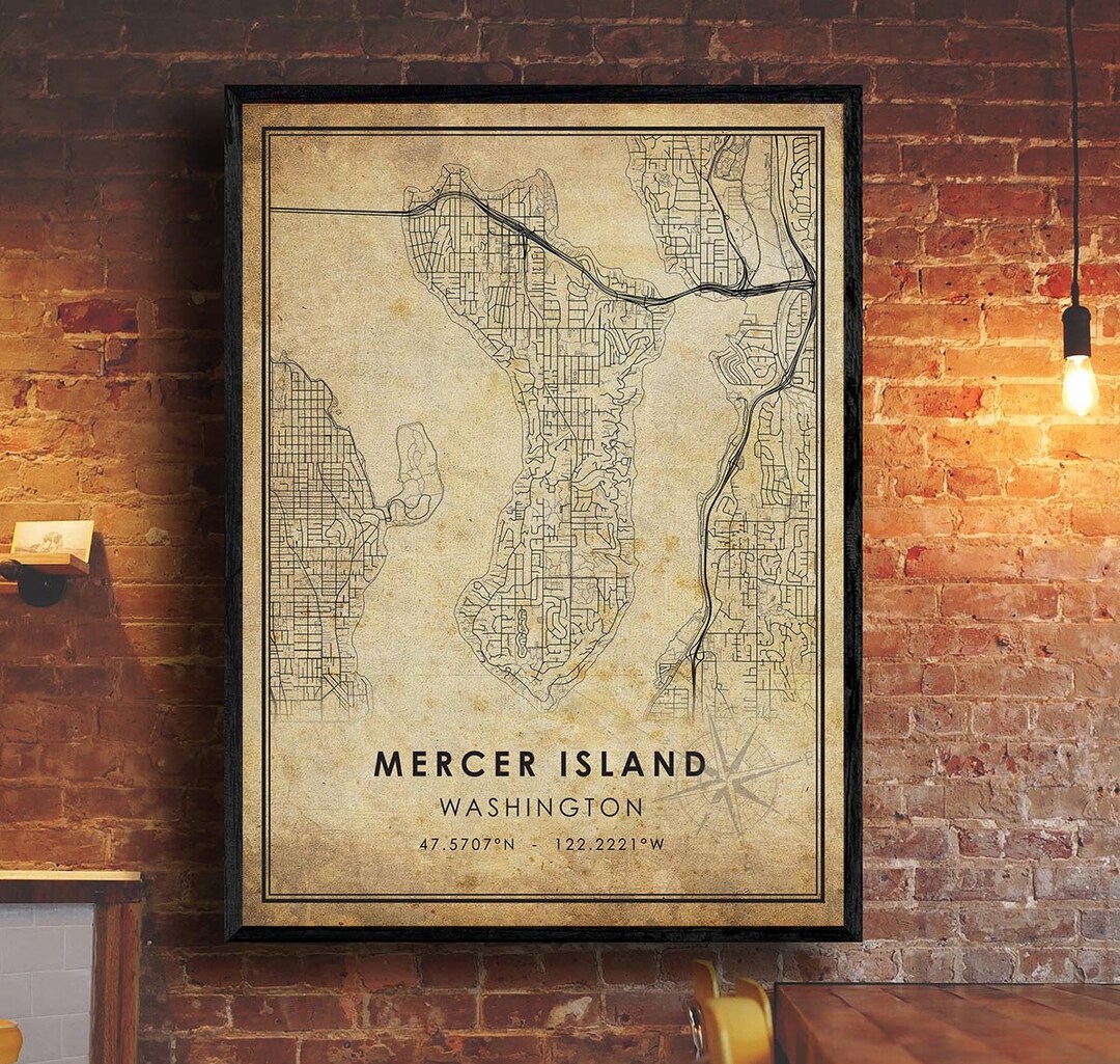 Mercer Island Vintage Map Print | Mercer Island Map | Washington Map ...