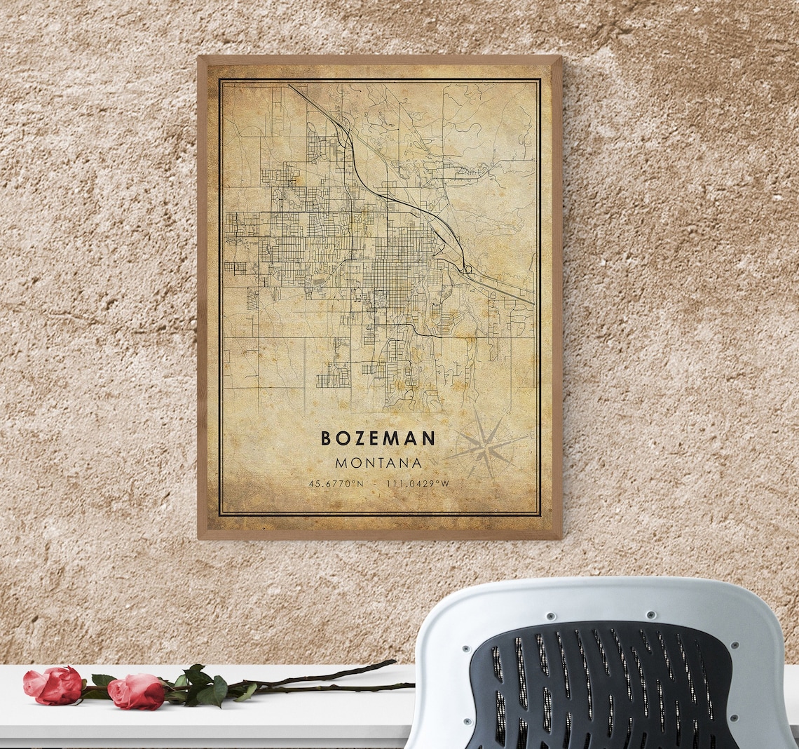 Bozeman Vintage Map Print Bozeman Map Montana Map Art | Etsy