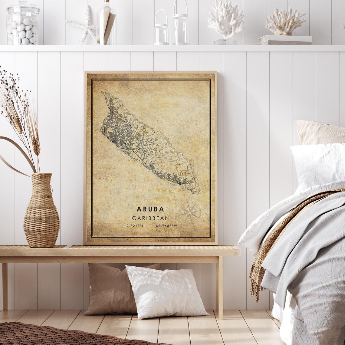 Aruba Vintage Map Print Aruba Map Caribbean Map Art - Etsy