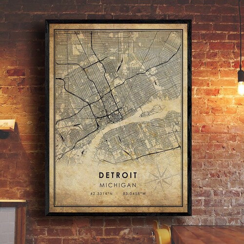 Detroit Vintage Map Print Detroit Map Michigan Map Art - Etsy