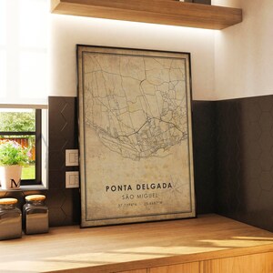 Ponta Delgada Vintage Map Print | Ponta Delgada Map | Sao Miguel Map ...