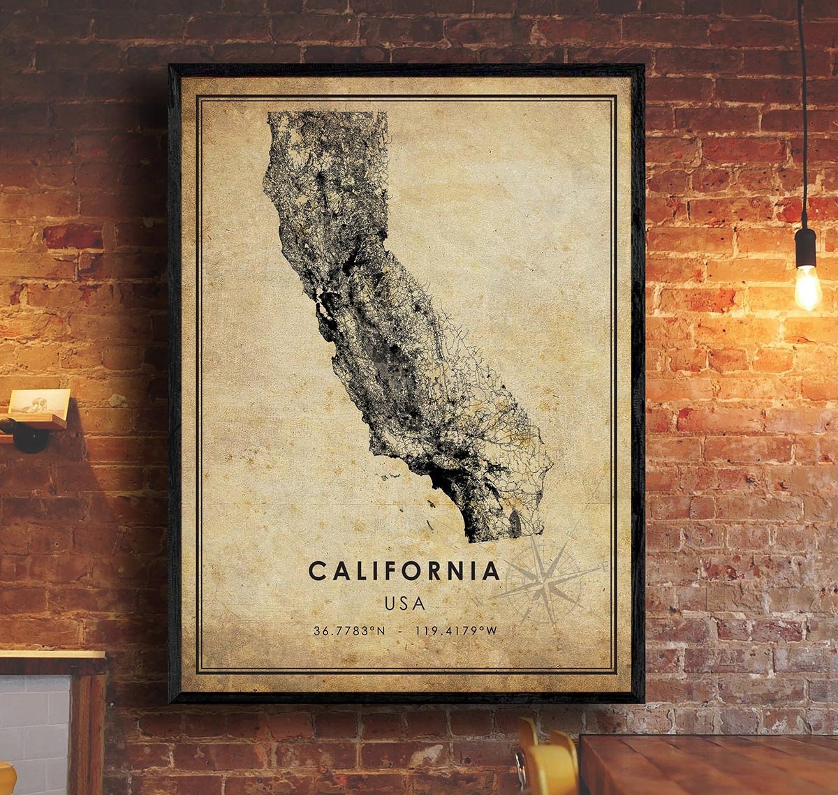 California Vintage Map Print California Map State Map Art - Etsy