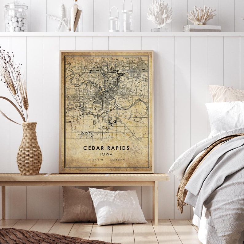 Cedar Rapids Vintage Map Print | Cedar Rapids Map | Iowa Map Art ...