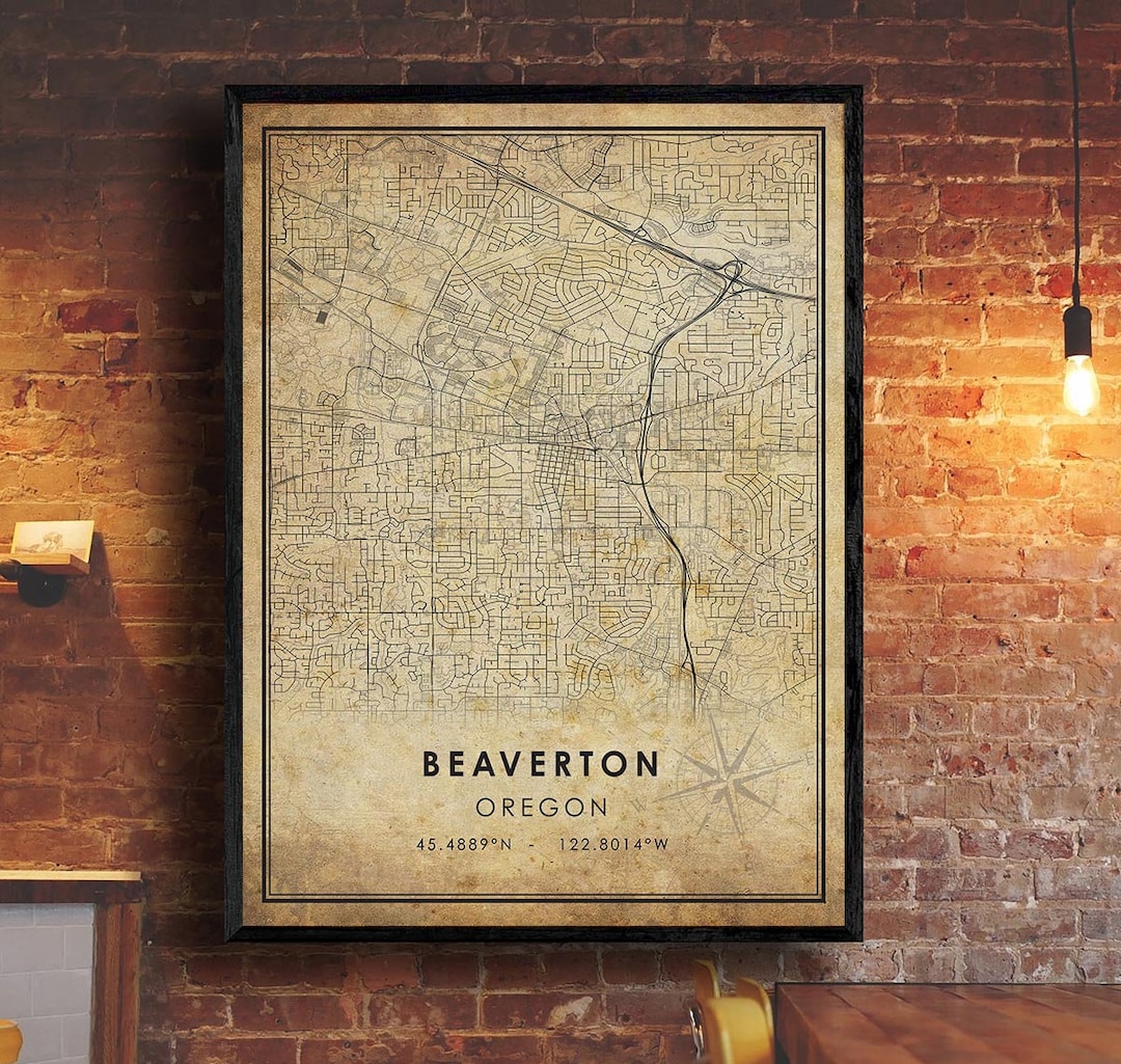 Beaverton Vintage Map Print Beaverton Map Oregon Map Art Beaverton City ...
