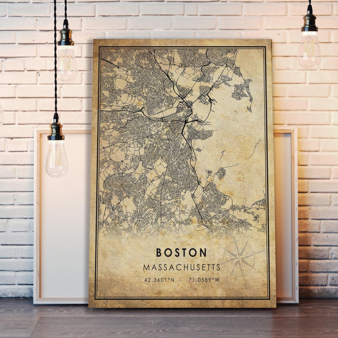Boston Vintage Map Print Boston Map Massachusetts Map Art - Etsy
