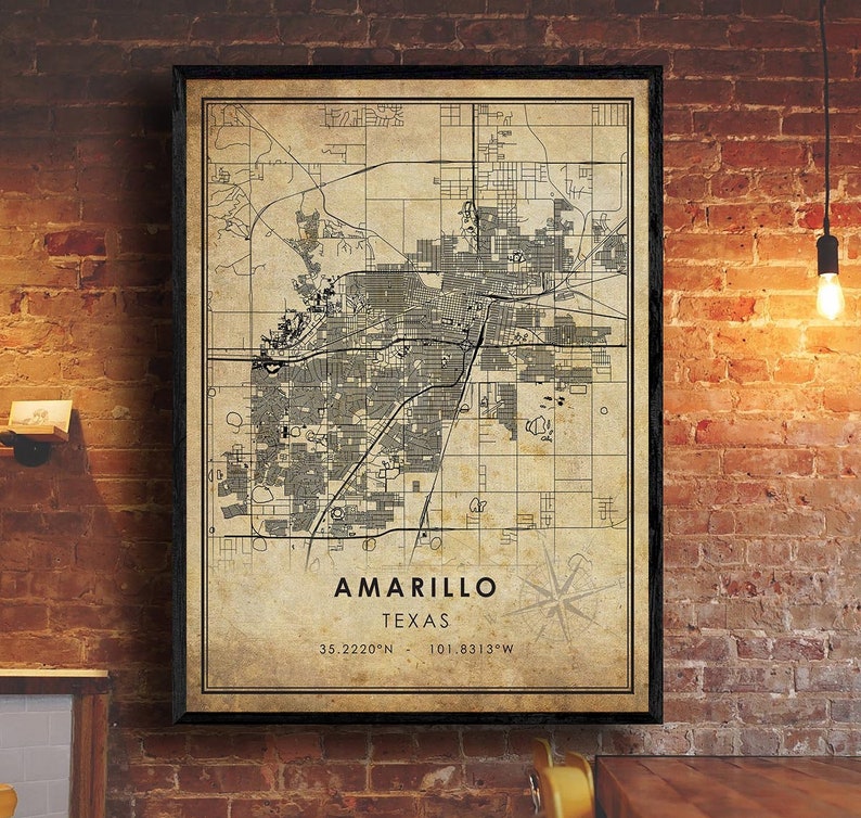 Amarillo Vintage Map Print Amarillo Map Texas Map Art - Etsy