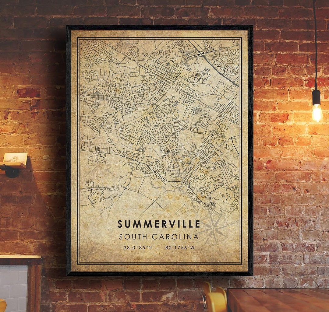 Summerville Vintage Map Print Summerville Map South Carolina Map Art ...