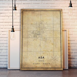 Ada Vintage Map Print | Ada Map | Ohio Map Art | Ada City Road Map ...