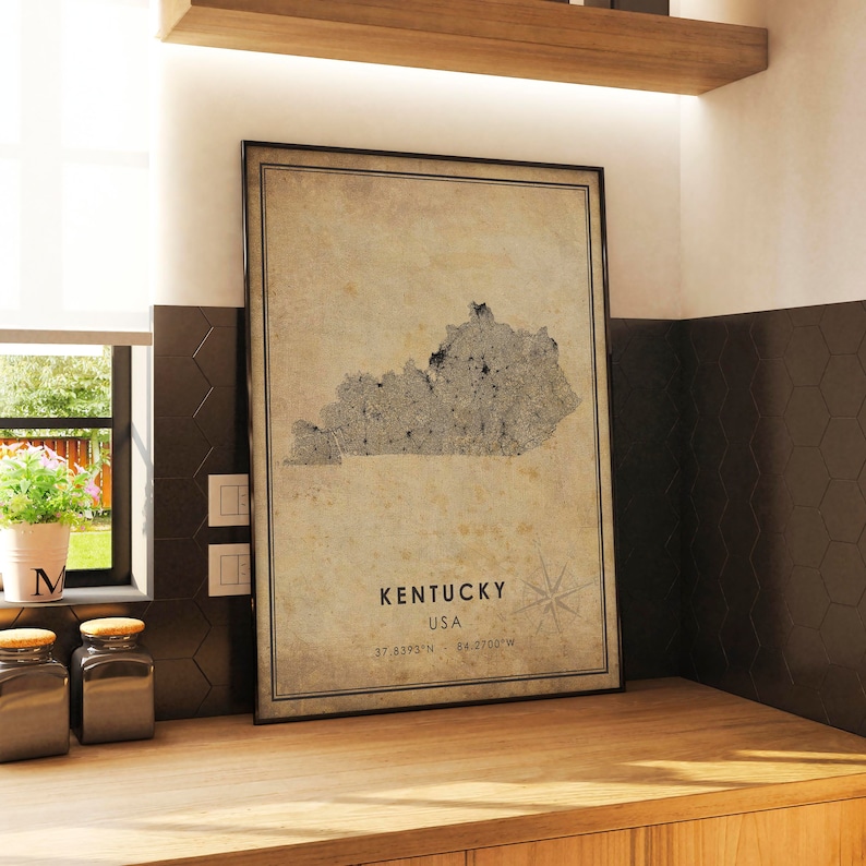 Kentucky Vintage Map Print | Kentucky Map | State Map Art | Kentucky ...
