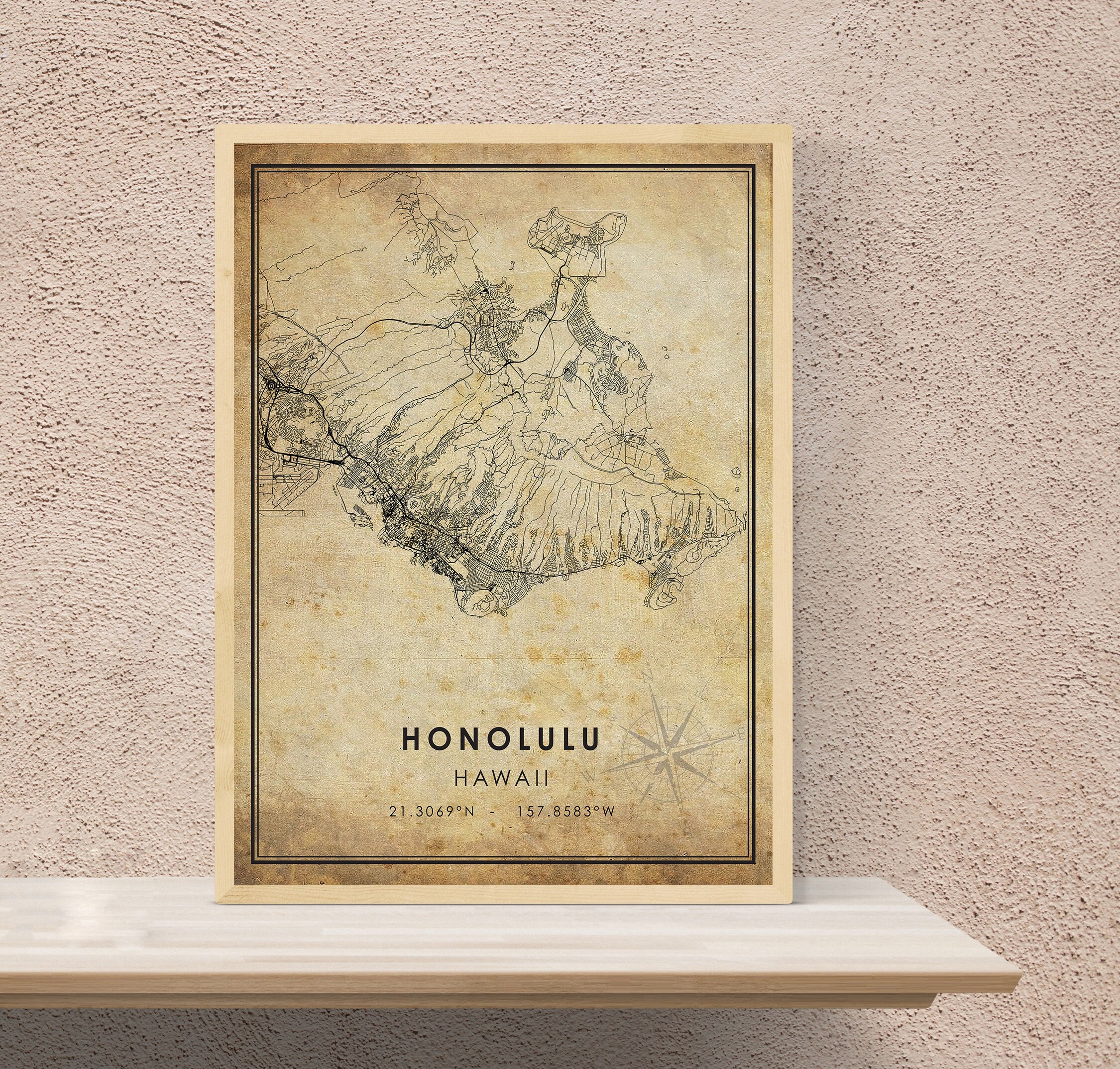 Honolulu Map Print Honolulu Map Hawaii Map Art Honolulu | Etsy