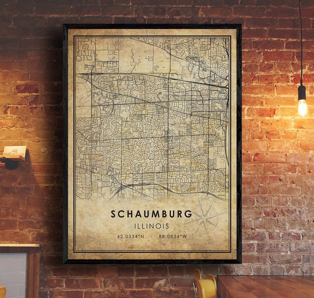 Schaumburg Vintage Map Print | Schaumburg Illinois Map | Schaumburg ...