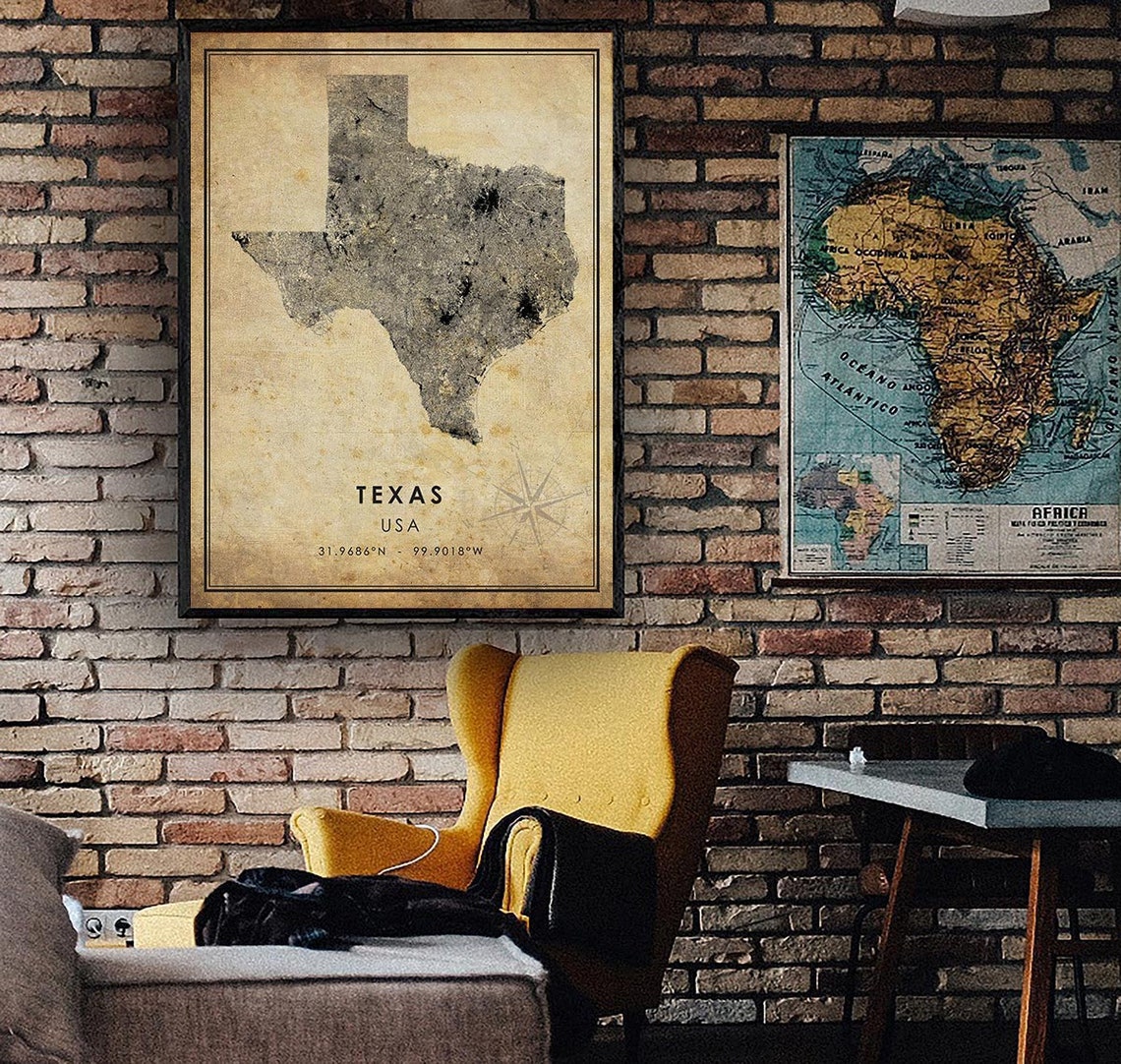 Texas Vintage Map Print Texas Map Texas State Map Art - Etsy