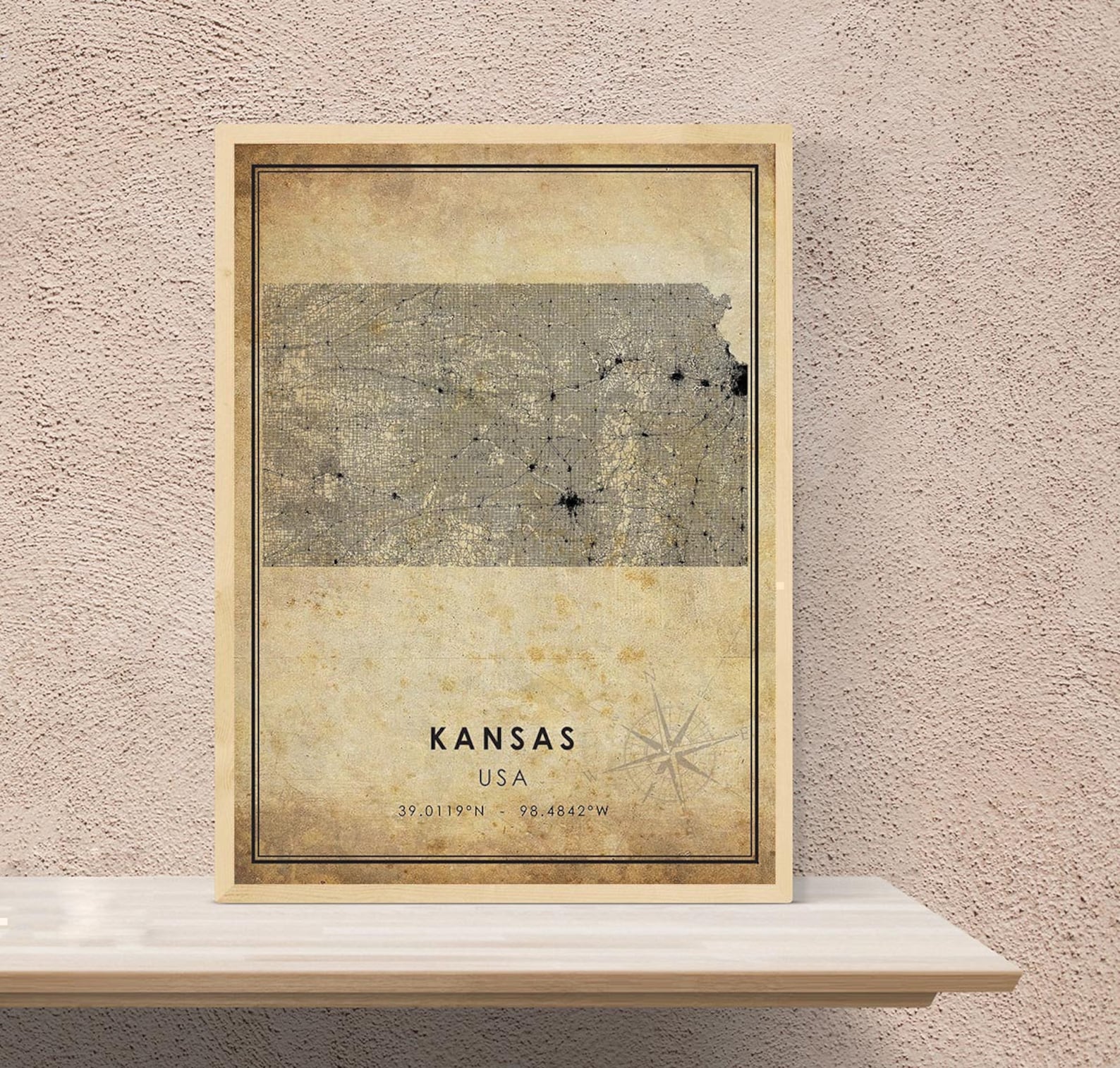 Kansas Map Print Kansas Map USA Map Art Kansas City Road | Etsy