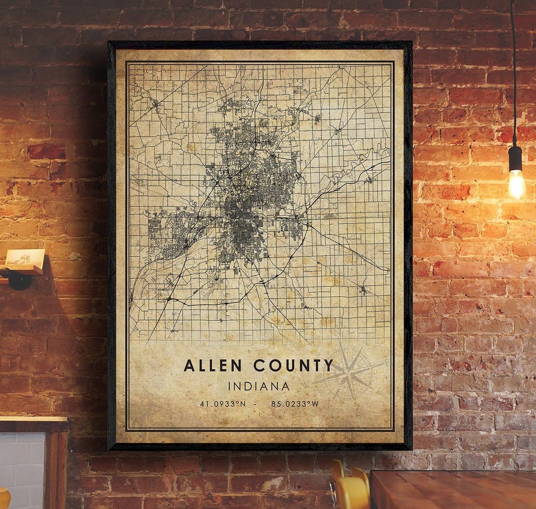 Allen County Vintage Map Print Allen County Map Indiana Map Art Allen ...