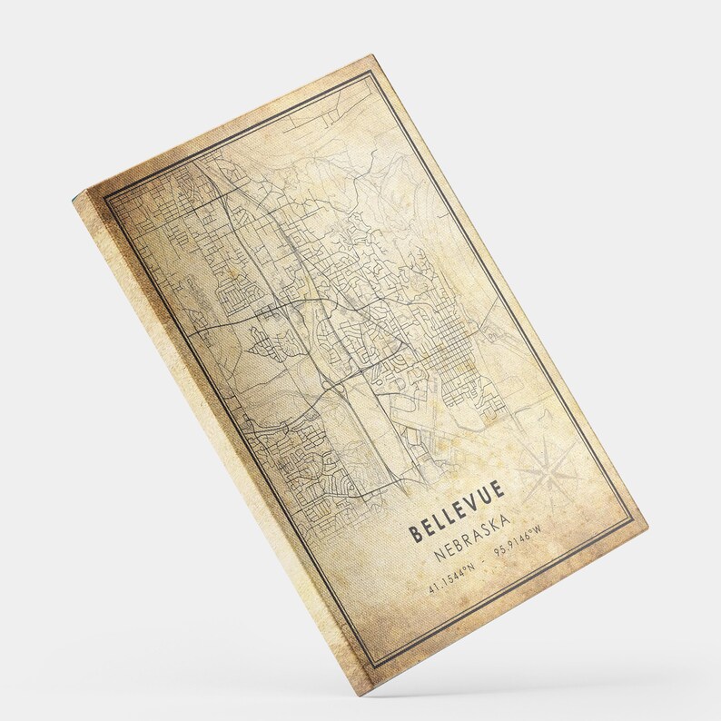 Bellevue Vintage Map Print | Bellevue Map | Bellevue Nebraska City Road ...