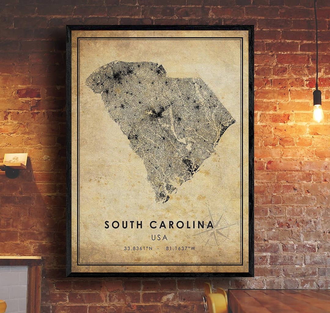 South Carolina Map Print | South Carolina Map | USA Map Art | South ...