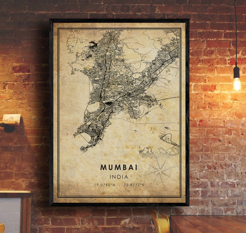 Mumbai Vintage Map Print Mumbai Map India Map Art Mumbai - Etsy