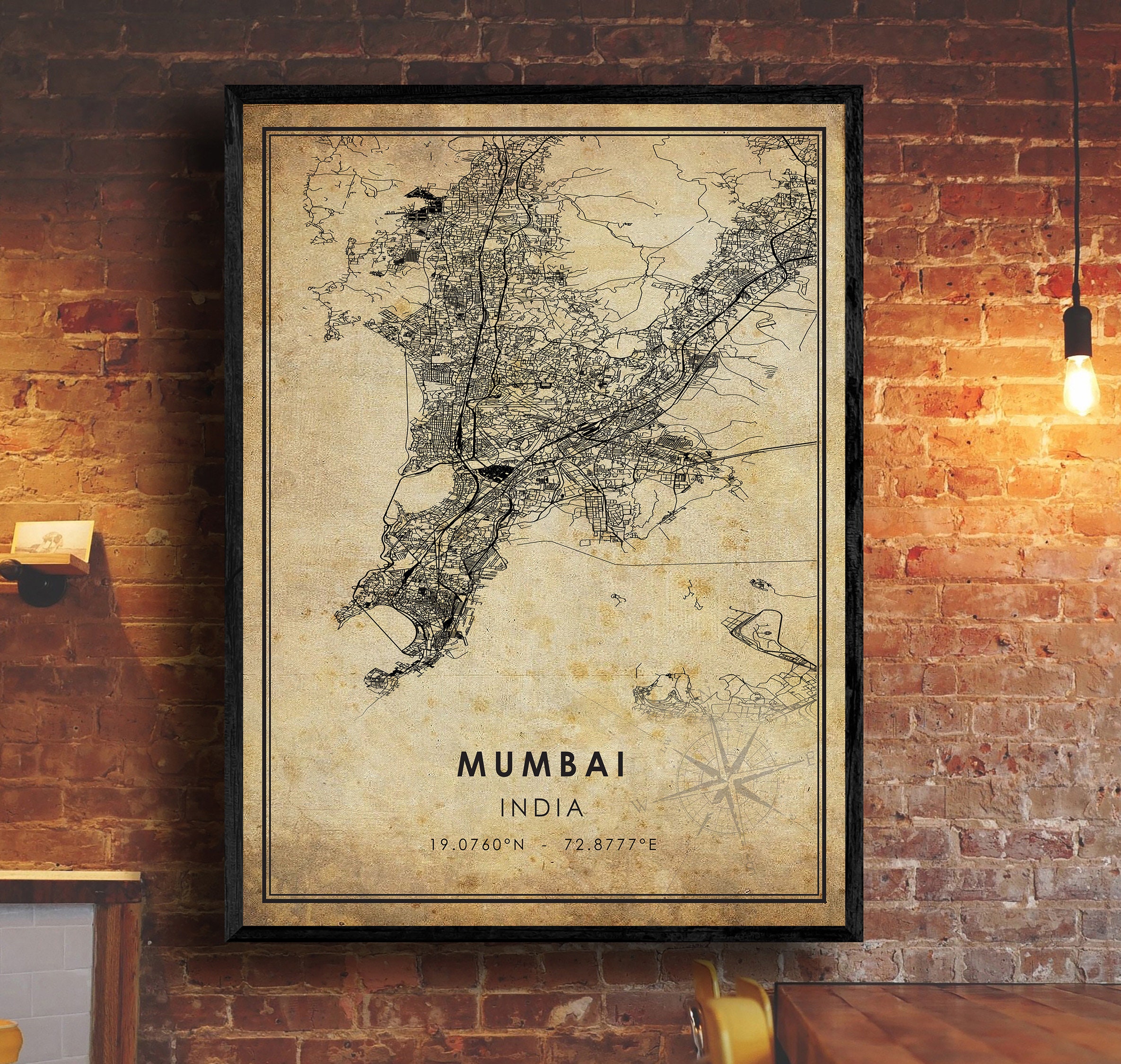 Mumbai Vintage Map Print Mumbai Map India Map Art Mumbai - Etsy