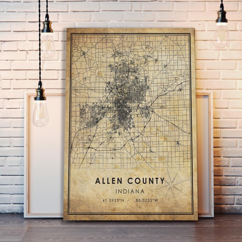 Allen County Vintage Map Print | Allen County Map | Indiana Map Art ...