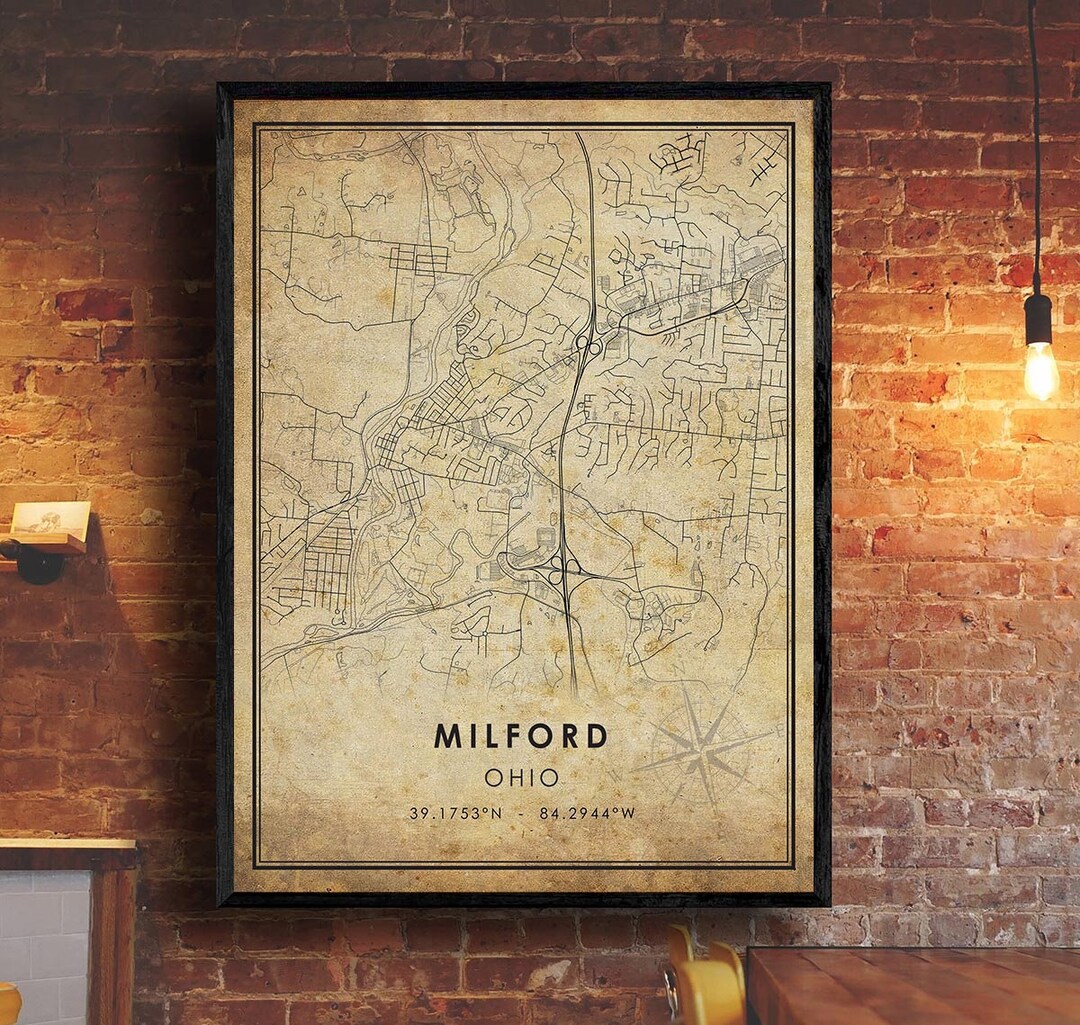 Milford Map Print | Milford Map | Ohio Map Art | Milford City Road Map ...