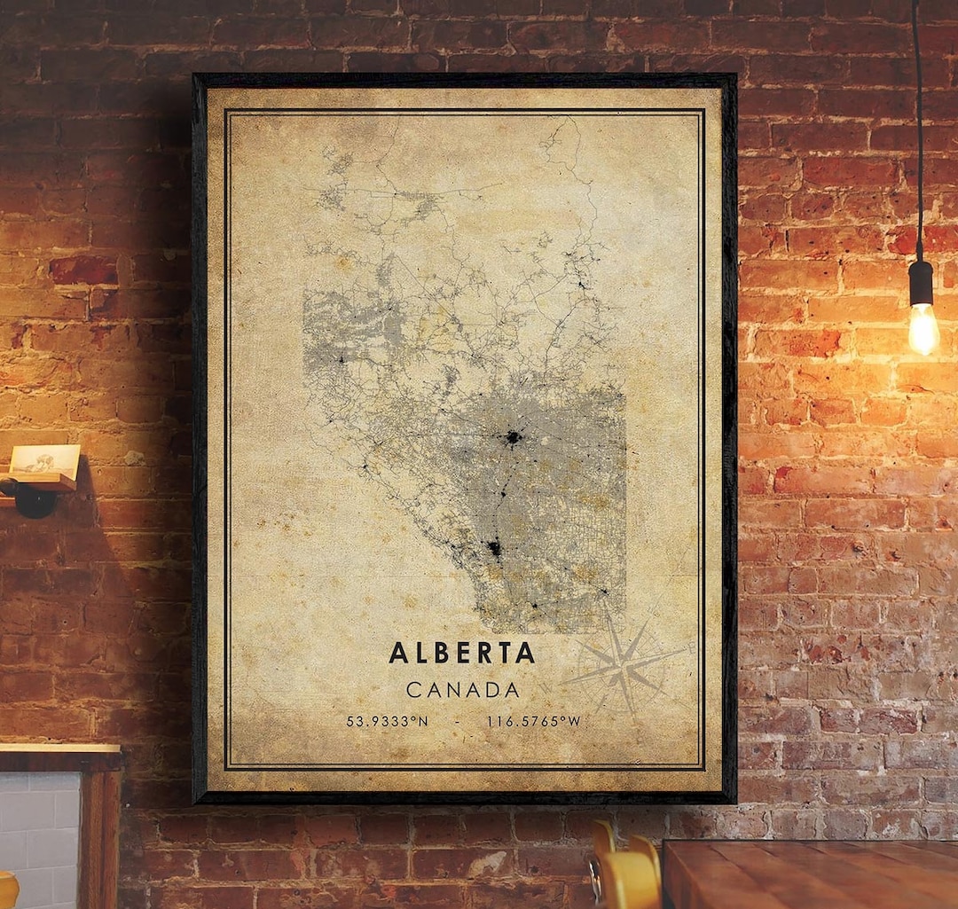 Alberta Map Print | Alberta Map | Canada Map Art | Alberta City Road ...