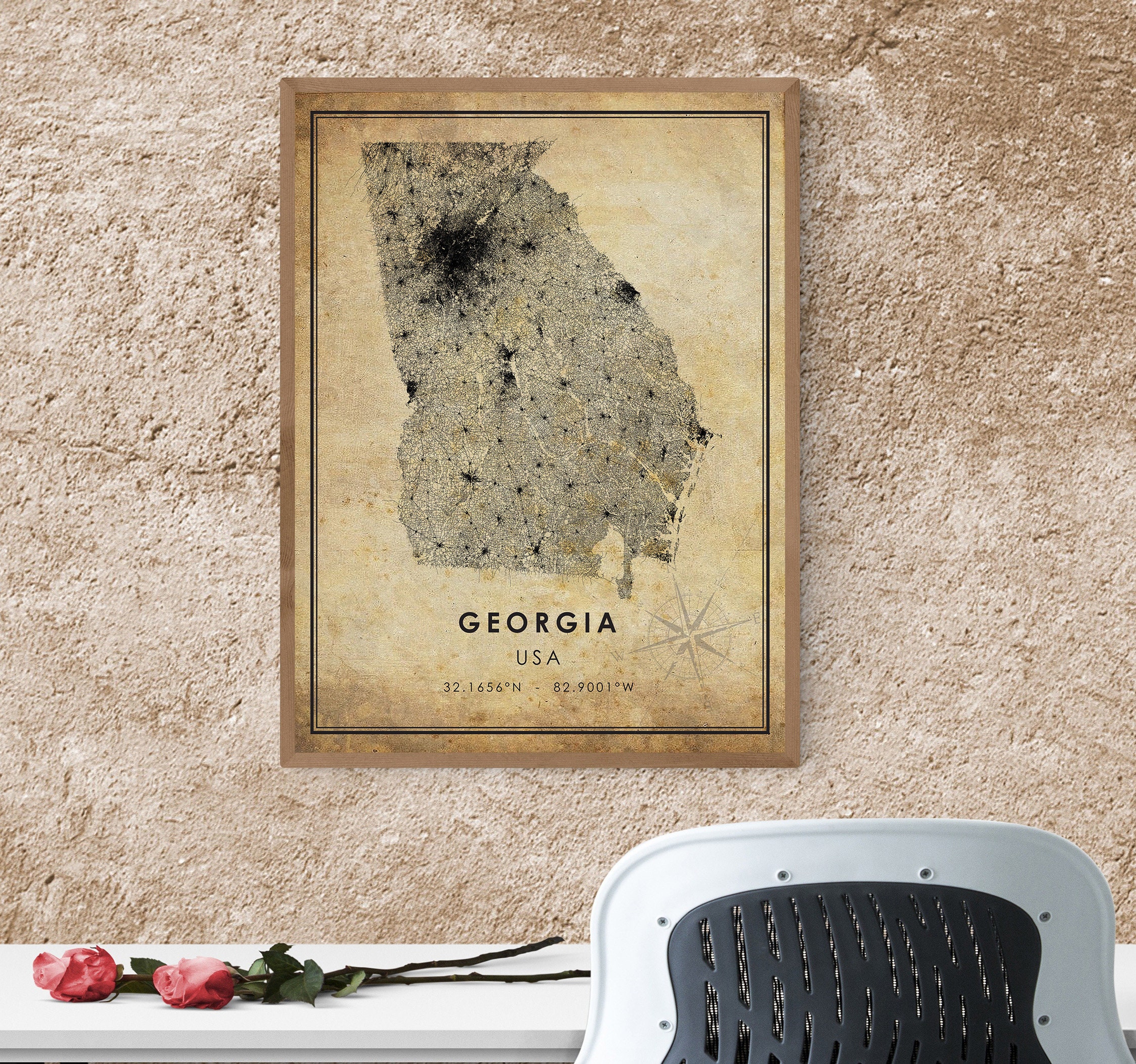 Georgia Vintage Map Print Georgia Map State Map Art - Etsy