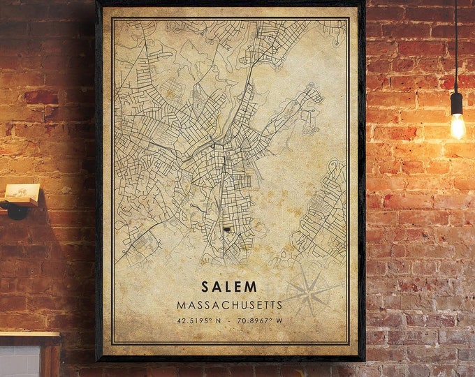 Salem, Massachusetts Map - Etsy