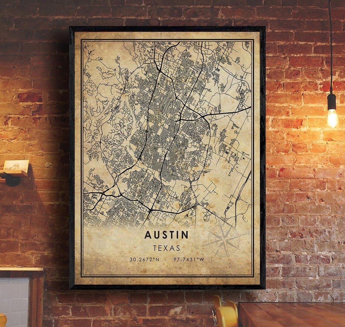 Austin Vintage Map Print Austin Map Texas Map Art Austin - Etsy