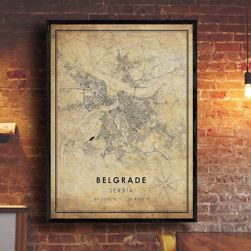 Belgrade Vintage Map Print Belgrade Map Serbia Map Art - Etsy