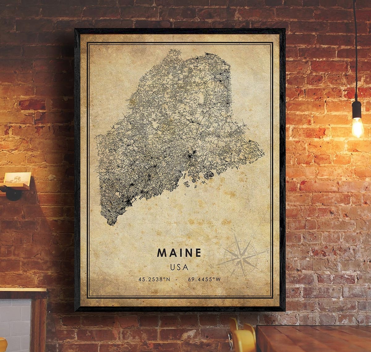 Maine Vintage Map Print Maine Map USA Map Art Maine City - Etsy