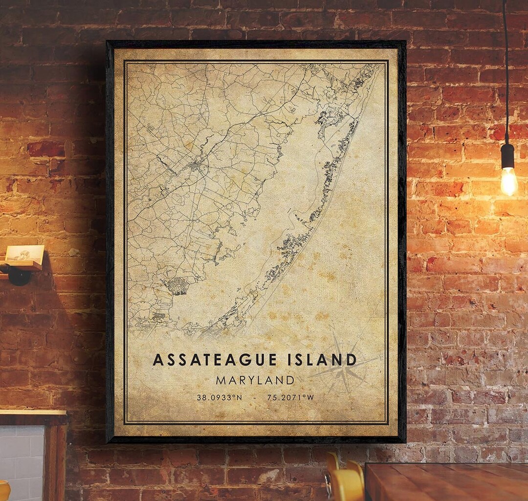 Assateague Island Vintage Map Print | Assateague Island Map ...