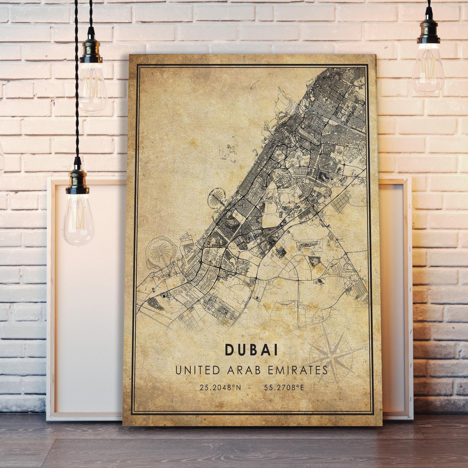 Dubai Vintage Map Print | Dubai Map | UAE Map Art | Dubai City Road Map ...