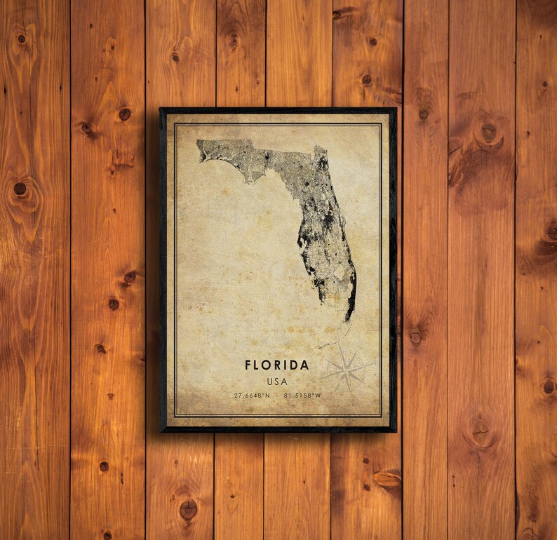 Florida Vintage Map Print Florida Map State Map Art - Etsy