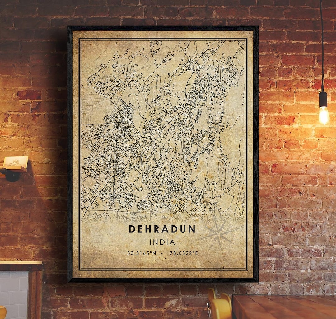 Dehradun Vintage Map Print | Dehradun India Map Art | Dehradun City ...