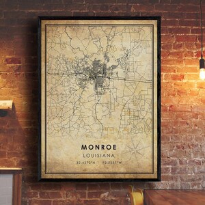 Monroe Vintage Map Print | Monroe Map | Louisiana Map Art | Monroe City ...
