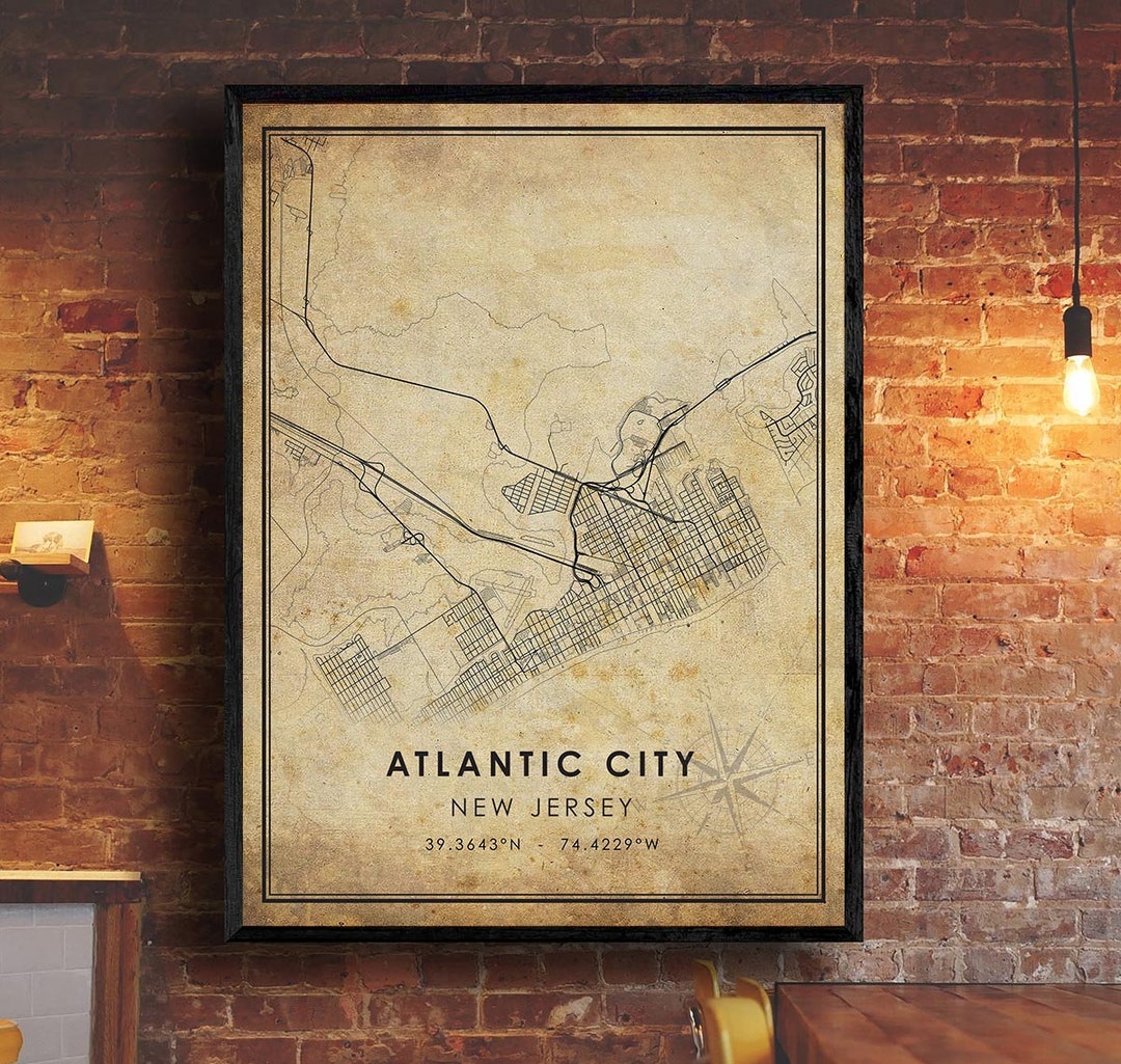 Atlantic City Vintage Map Print | Atlantic City Map | New Jersey Map ...