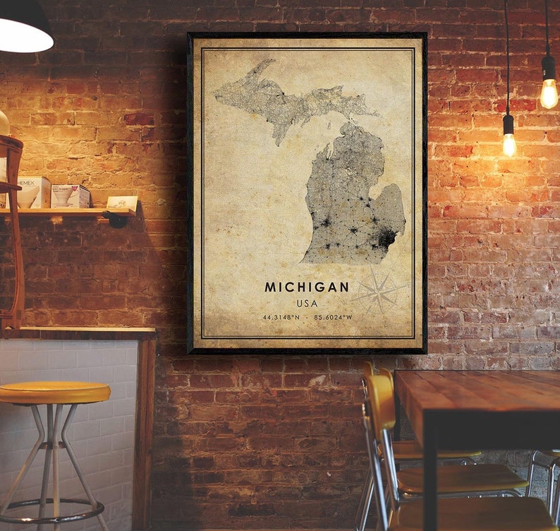 Michigan Vintage Map Print Michigan Map State Map Art - Etsy